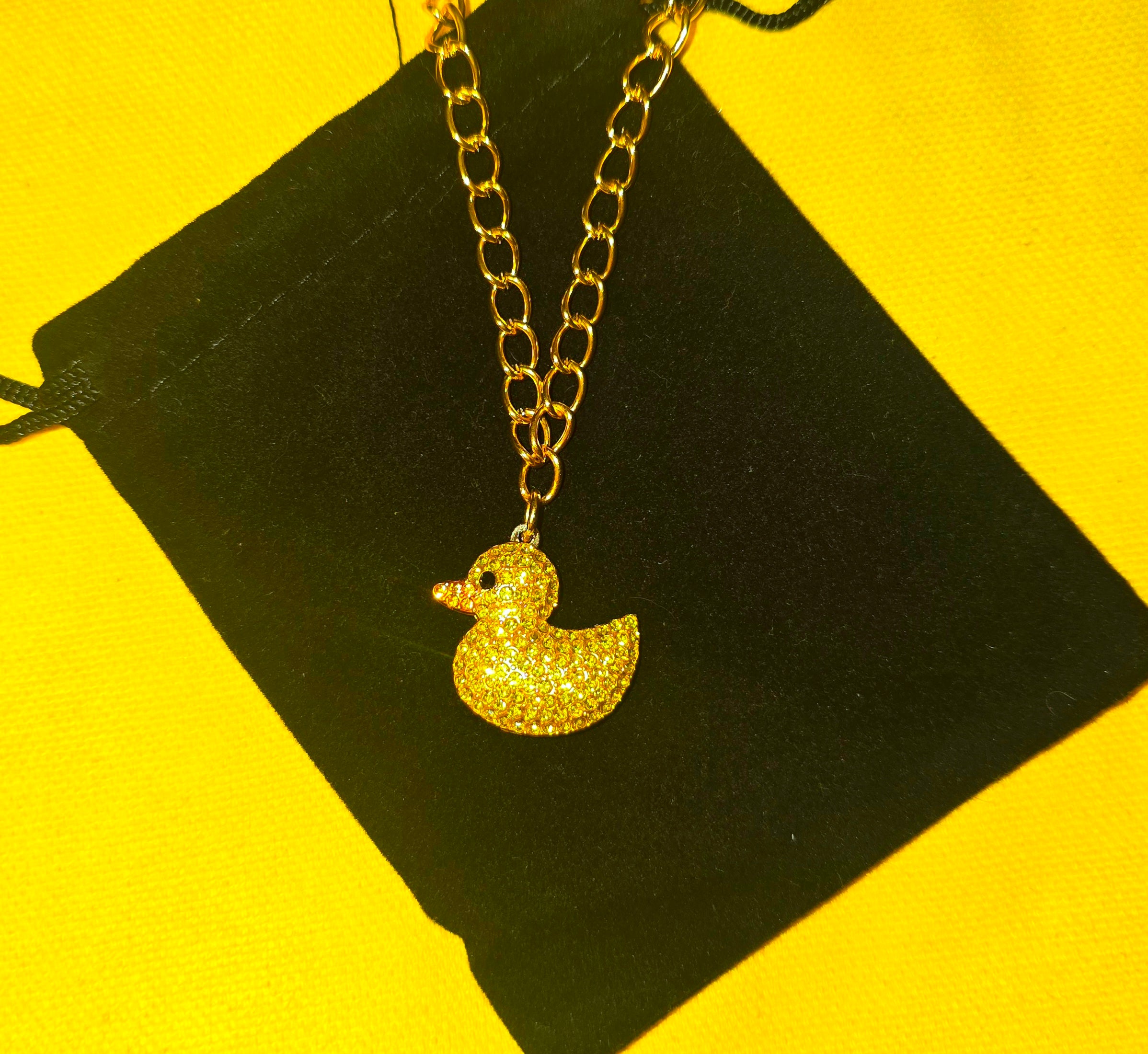 SippyDuc Duck Charm Necklace – Shiny Gold Chain with Sparkly Yellow Du ...